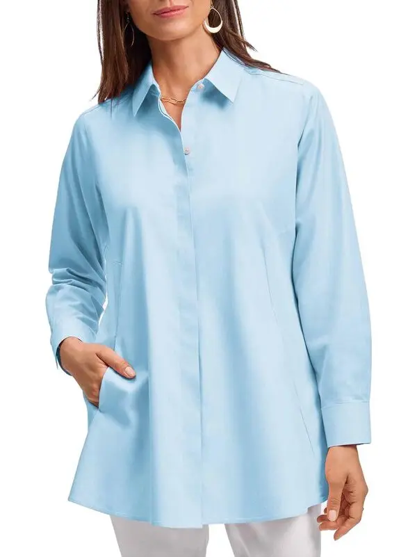 Foxcroft Cici Non-iron Tunic Blouse - Soft Aqua