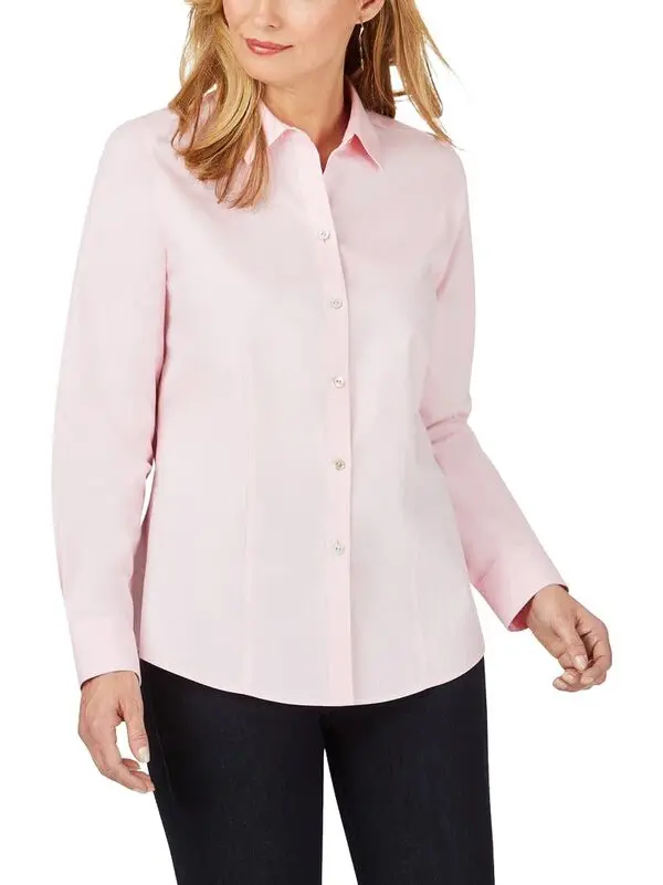 Foxcroft Dianna Non-iron Cotton Shirt - Chambray Pink