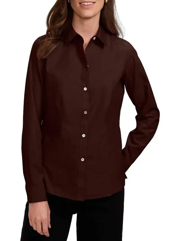 Foxcroft Dianna Non-iron Cotton Shirt - Chicory Coffee Brown