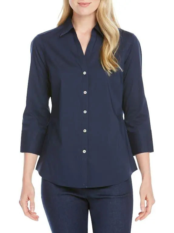 Foxcroft Mary Button-up Blouse - Navy