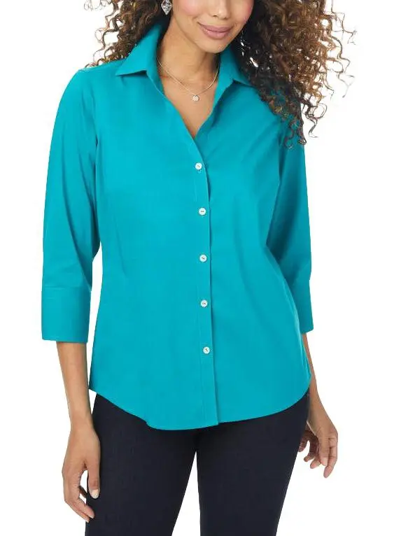 Foxcroft Mary Button-up Blouse - Teal Quartz