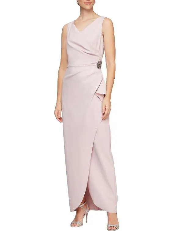 Alex Evenings Embellished Side Drape Column Gown - Blush