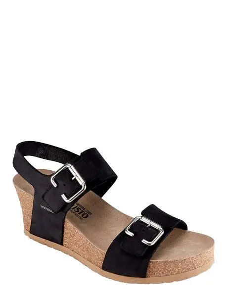 Mephisto Lissandra Platform Wedge Sandal - Black Bucksoft Leather