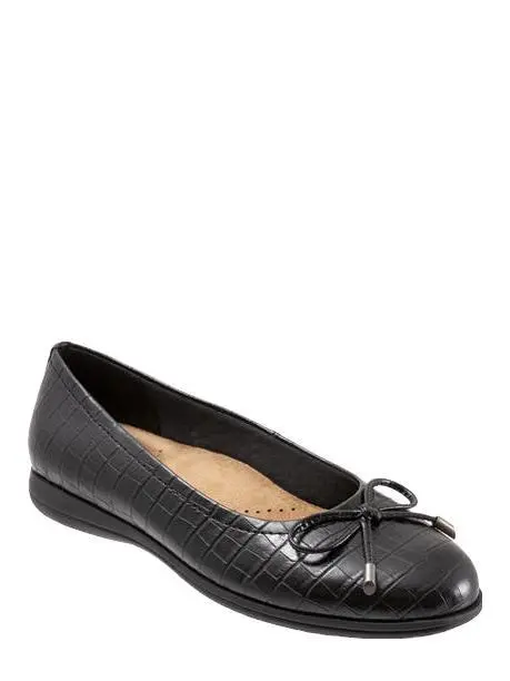 Trotters Dellis Ballet Flat - Black Croc Print Leather