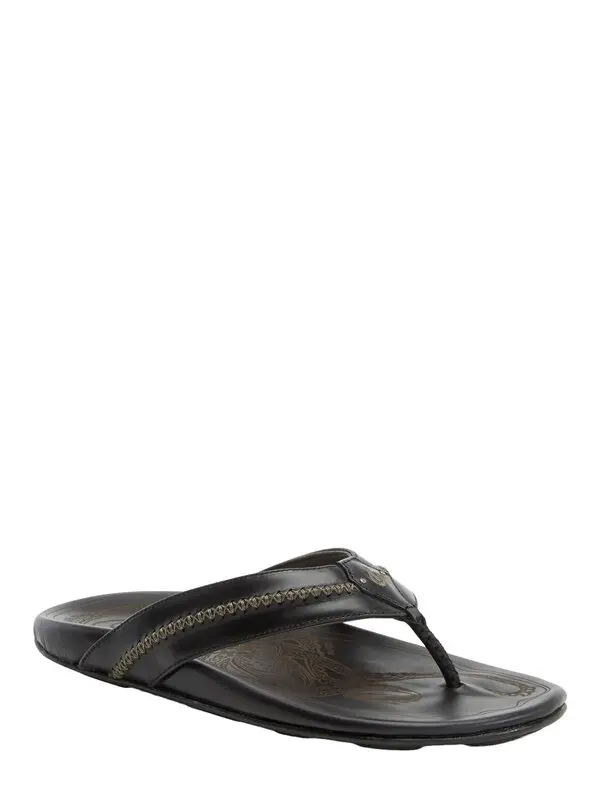 Olukai Mea Ola Flip Flop - Black/black Leather
