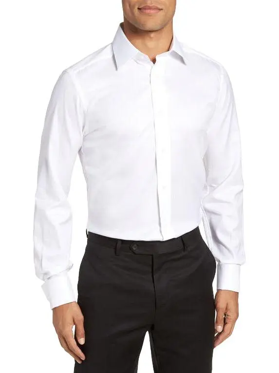 David Donahue Trim Fit Solid French Cuff Tuxedo Shirt - White