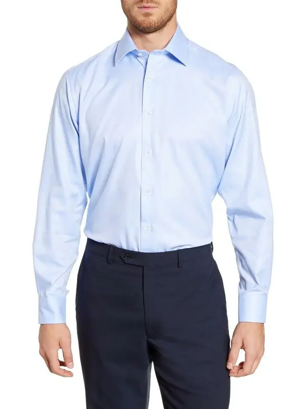 David Donahue Regular Fit Royal Oxford Dress Shirt - Sky