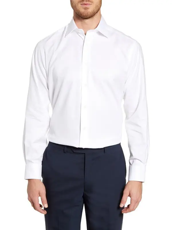 David Donahue Regular Fit Royal Oxford Dress Shirt - White