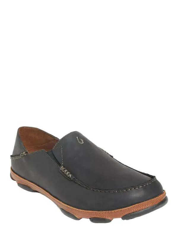 Olukai Moloa Leather Slip-on Loafer - Black/toffee Leather