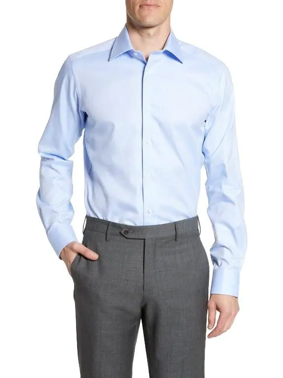 David Donahue Trim Fit Royal Oxford Dress Shirt - Sky