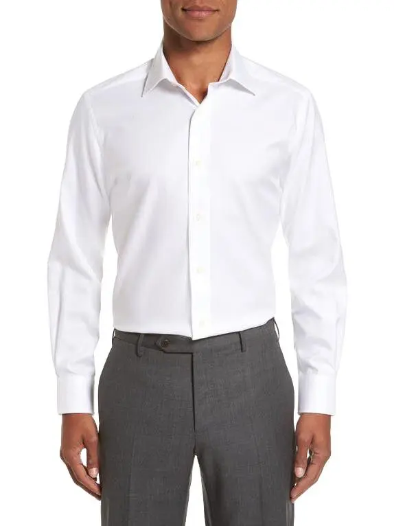 David Donahue Trim Fit Royal Oxford Dress Shirt - White