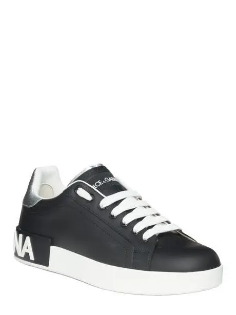 Dolce & Gabbana Portofino Leather Sneakers - Black/silver