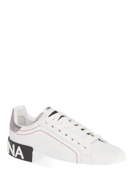 Dolce & Gabbana Portofino Leather Sneakers - White/silver
