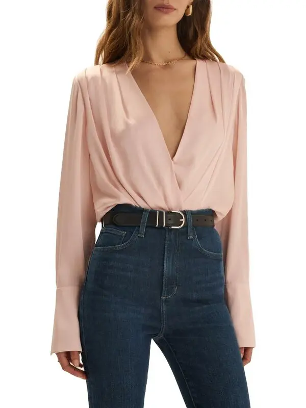 FAVORITE DAUGHTER Surplice Long Sleeve Bodysuit - Blush Pink