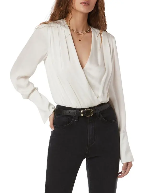 FAVORITE DAUGHTER Surplice Long Sleeve Bodysuit - Ivory
