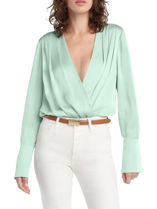 FAVORITE DAUGHTER Surplice Long Sleeve Bodysuit - Light Sage