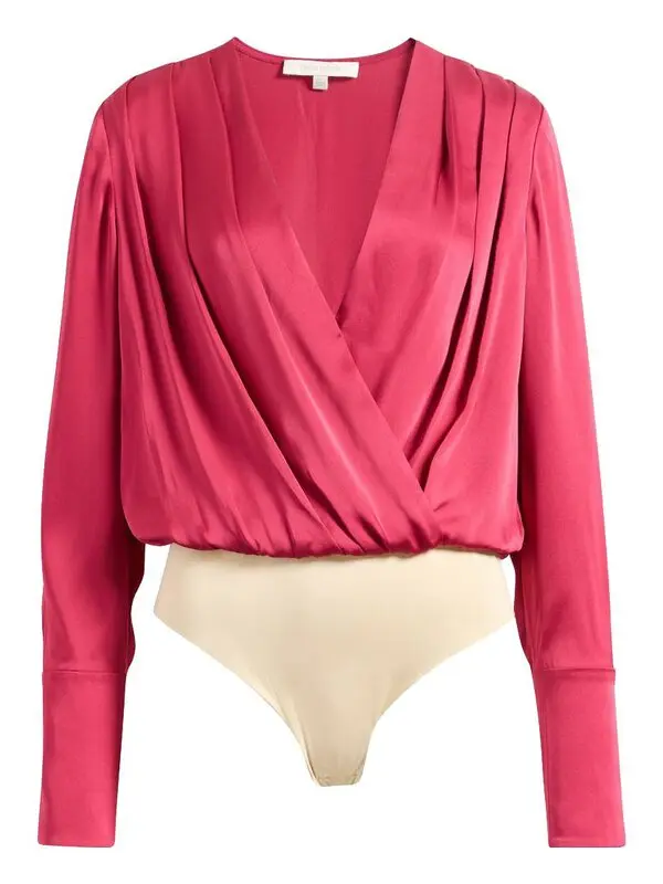 FAVORITE DAUGHTER Surplice Long Sleeve Bodysuit - Raspberry