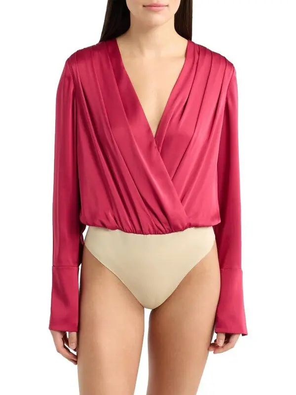 FAVORITE DAUGHTER Surplice Long Sleeve Bodysuit - Raspberry