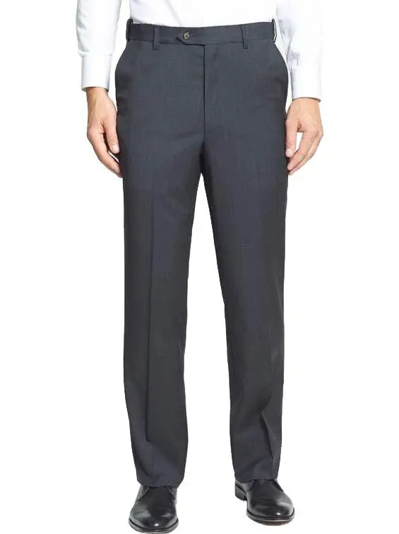 Berle Self Sizer Waist Flat Front Trousers - Charcoal