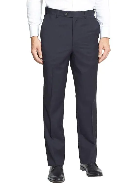 Berle Self Sizer Waist Flat Front Trousers - Navy