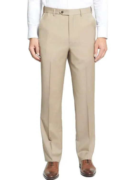 Berle Self Sizer Waist Flat Front Trousers - Tan