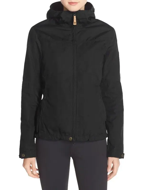 Fjallraven Stina Hooded Water Resistant Jacket - Black