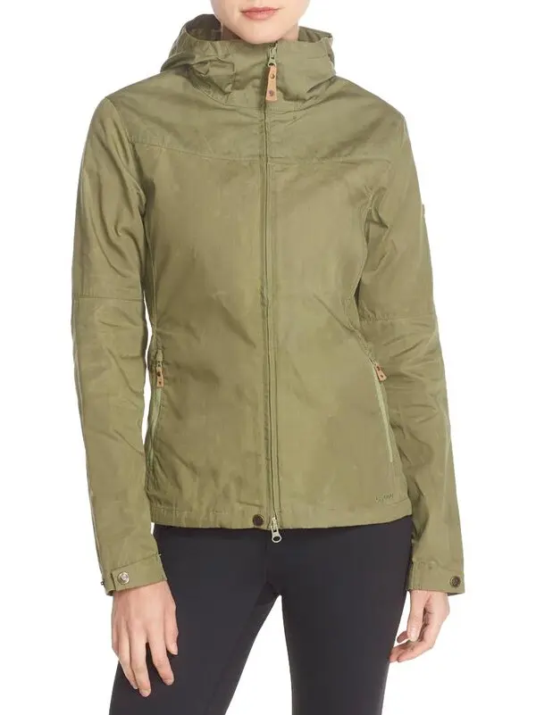 Fjallraven Stina Hooded Water Resistant Jacket - Green