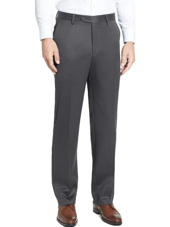 Berle Flat-front Wool Gabardine Trousers - Medium Grey