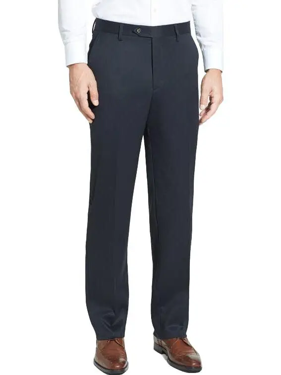 Berle Flat-front Wool Gabardine Trousers - Navy