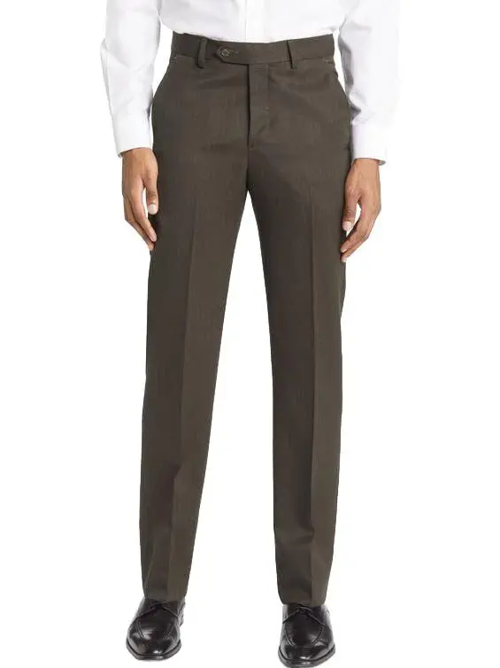 Berle Pleated Worsted Wool Gabardine Trousers - Olive