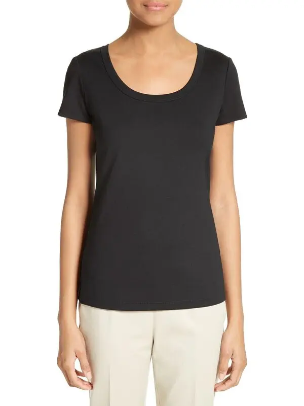 Lafayette 148 New York Scoop Neck Cotton Tee - Black