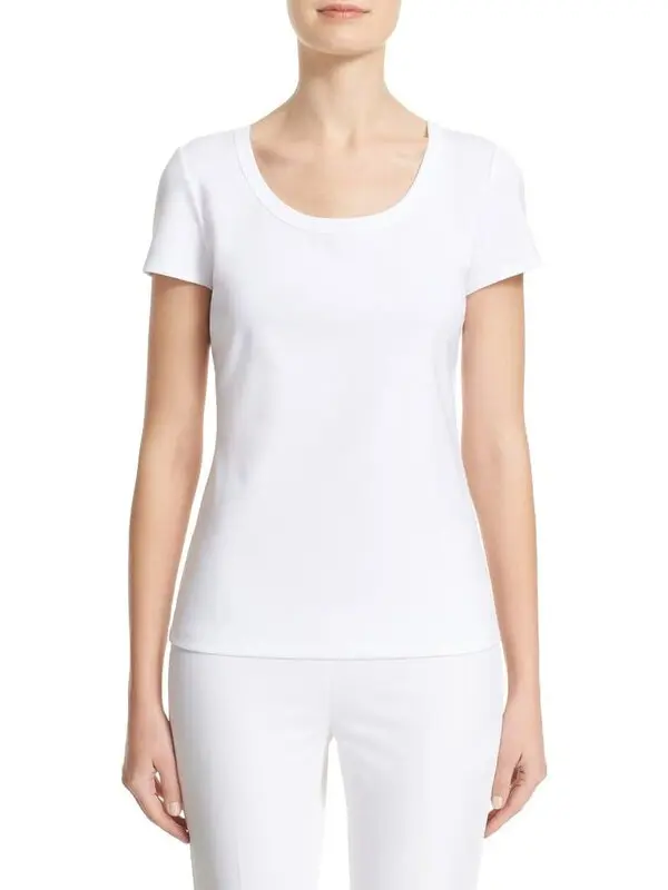 Lafayette 148 New York Scoop Neck Cotton Tee - White