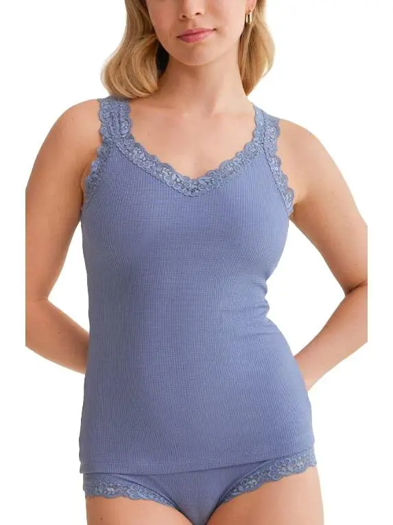 Fleur't Iconic Lace Trim Camisole - Denim Waffle