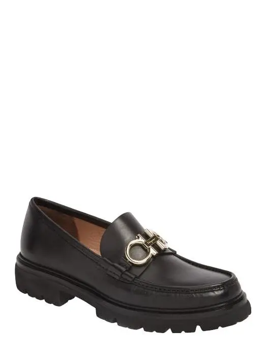 FERRAGAMO Bleecker Reversible Bit Lugged Loafer - Nero Leather