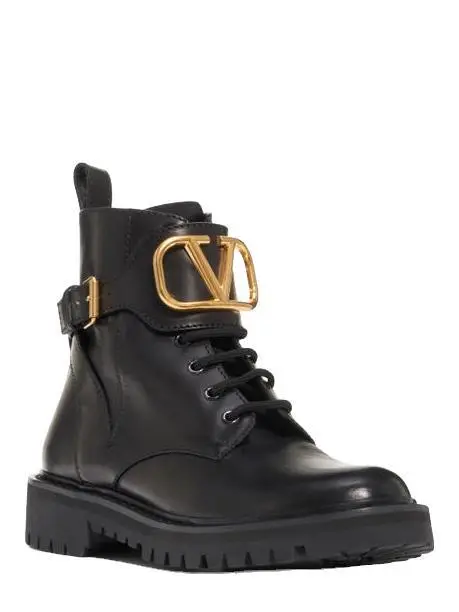 Valentino Garavani Vlogo Buckle Combat Boots - Black