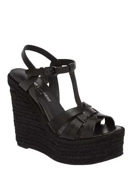 Saint Laurent Tribute Espadrille Wedge - Black