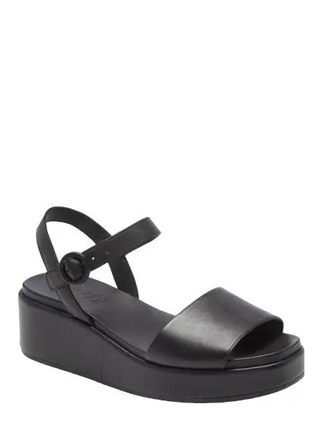Camper Misia Platform Wedge Sandal - New Black Leather
