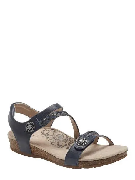 AETREX Jillian Braided Leather Strap Sandal - Navy Leather