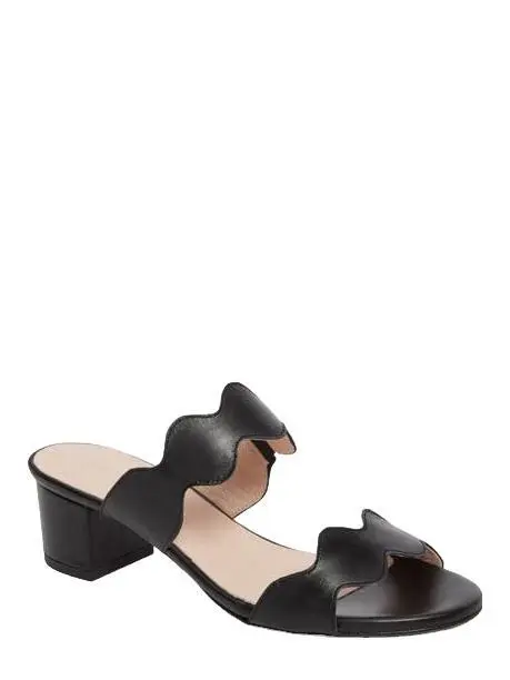 PATRICIA GREEN Palm Beach Scalloped Slide Sandals - Black Leather