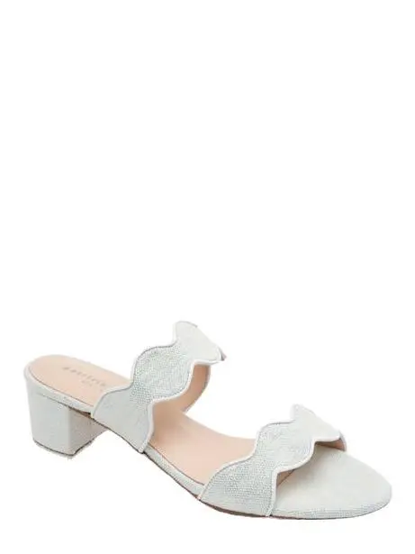 PATRICIA GREEN Palm Beach Scalloped Slide Sandals - Light Blue Linen