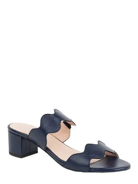 PATRICIA GREEN Palm Beach Scalloped Slide Sandals - Navy Leather