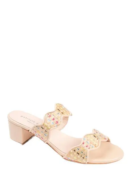 PATRICIA GREEN Palm Beach Scalloped Slide Sandals - Rainbow Raffia