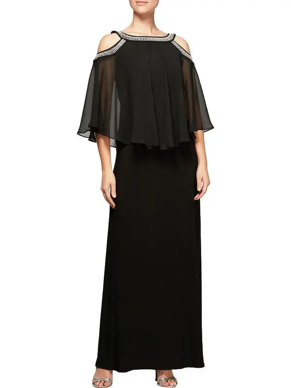 Alex Evenings Embellished Cold Shoulder Gown - Black