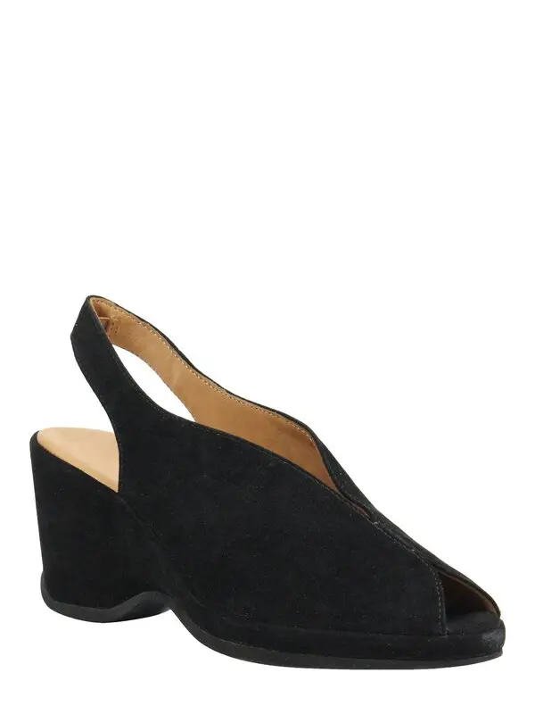 L'AMOUR DES PIEDS Odetta Slingback Wedge - Black Suede