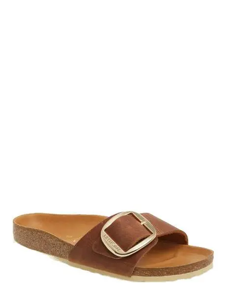 BIRKENSTOCK Madrid Big Buckle Slide Sandal - Cognac Leather