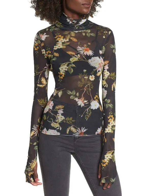 AFRM Zadie Semi Sheer Turtleneck - Noir Floral