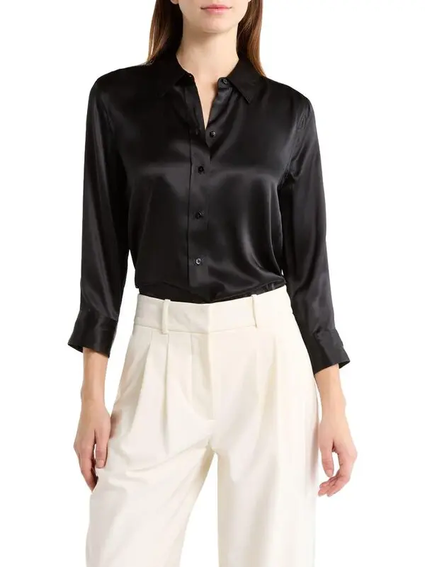 L'Agence Dani Silk Charmeuse Blouse - Black/black