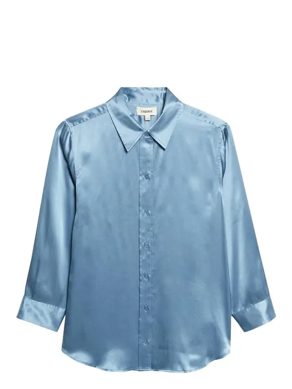 L'Agence Dani Silk Charmeuse Blouse - Blue Mist B