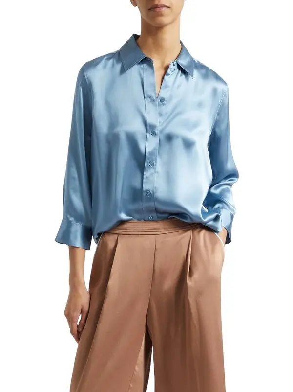 L'Agence Dani Silk Charmeuse Blouse - Blue Mist B