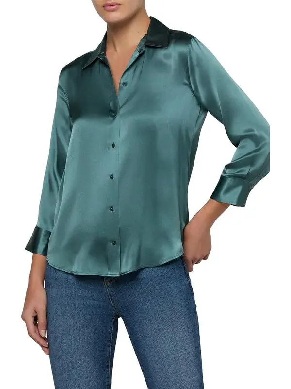 L'Agence Dani Silk Charmeuse Blouse - Cadet Blue